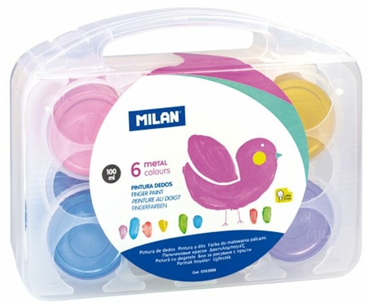 Набор пальчиковых красок MILAN 6 металлических цветов по 100мл в пластиковом кейсе