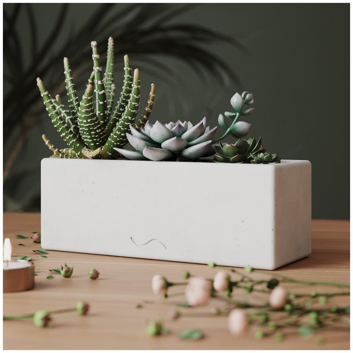 Горшок, кашпо для цветов и суккулентов Emily XL, 0,8 л, бетон, белый матовый