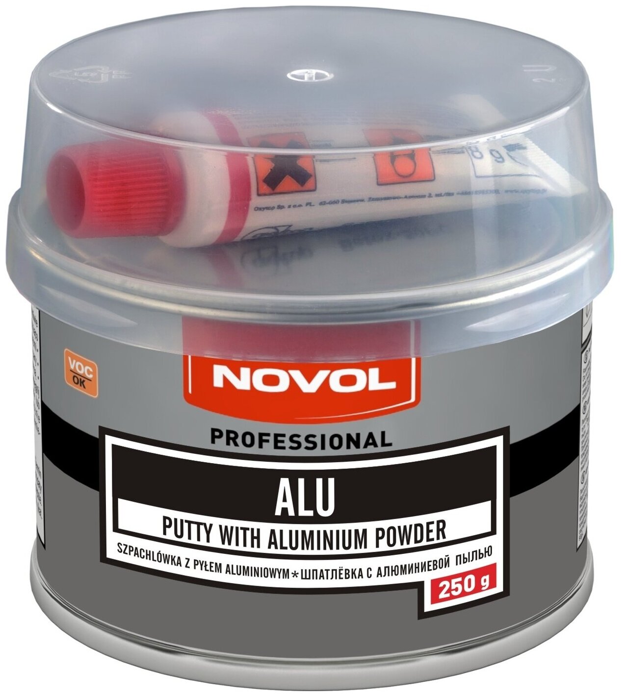Шпатлевка NOVOL ALU, с алюминиевой пудрой, 0,25 кг арт.1160
