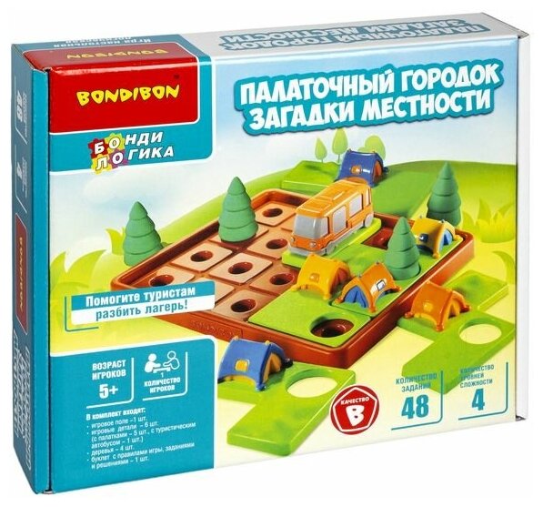 Настольная игра-головоломка Bondibon БондиЛогика "палаточный городок. Загадки местности" 48 заданий (ВВ5077)