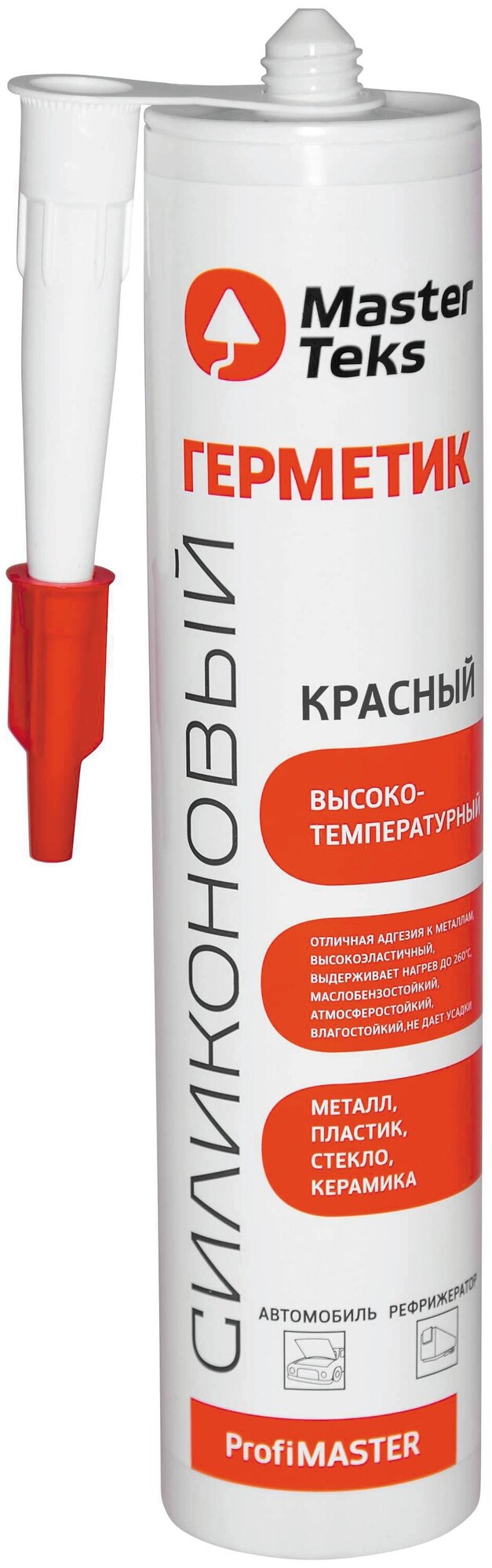 Герметик силиконовый высокотемпературный MasterTeks Profimaster, 260 мл, красный
