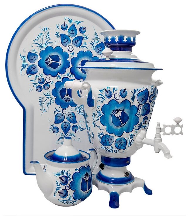 Самовар электрический с терморегулятором "Гжель" 3л в наборе