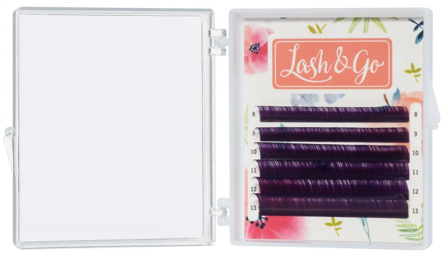 Ресницы Цветные Lash&Go (Лэш енд гоу) мини Фиолетовый 6 линий D, 0,10, 8-13 mm