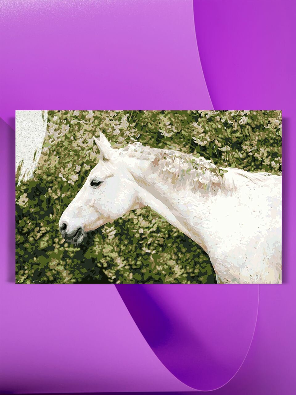 Картина по номерам на холсте Белая лошадь в цветах, 40 х 60 см