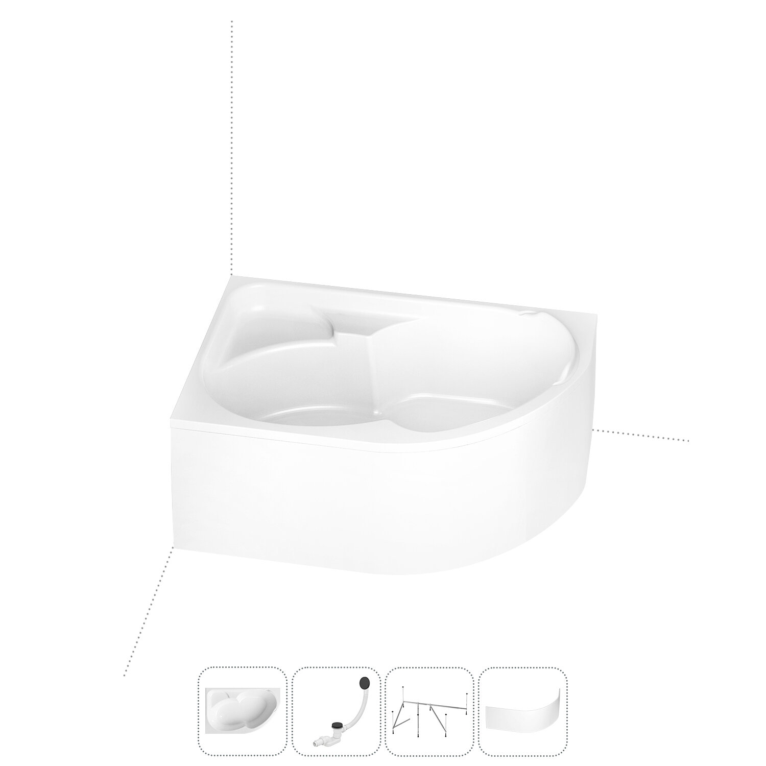 Угловая ванна акриловая 170 x 105 с каркасом и экраном Lavinia Boho Grance Hill 202011223 в наборе 4 в 1: асимметричная ванна (левый разворот), слив-перелив, каркас, экран