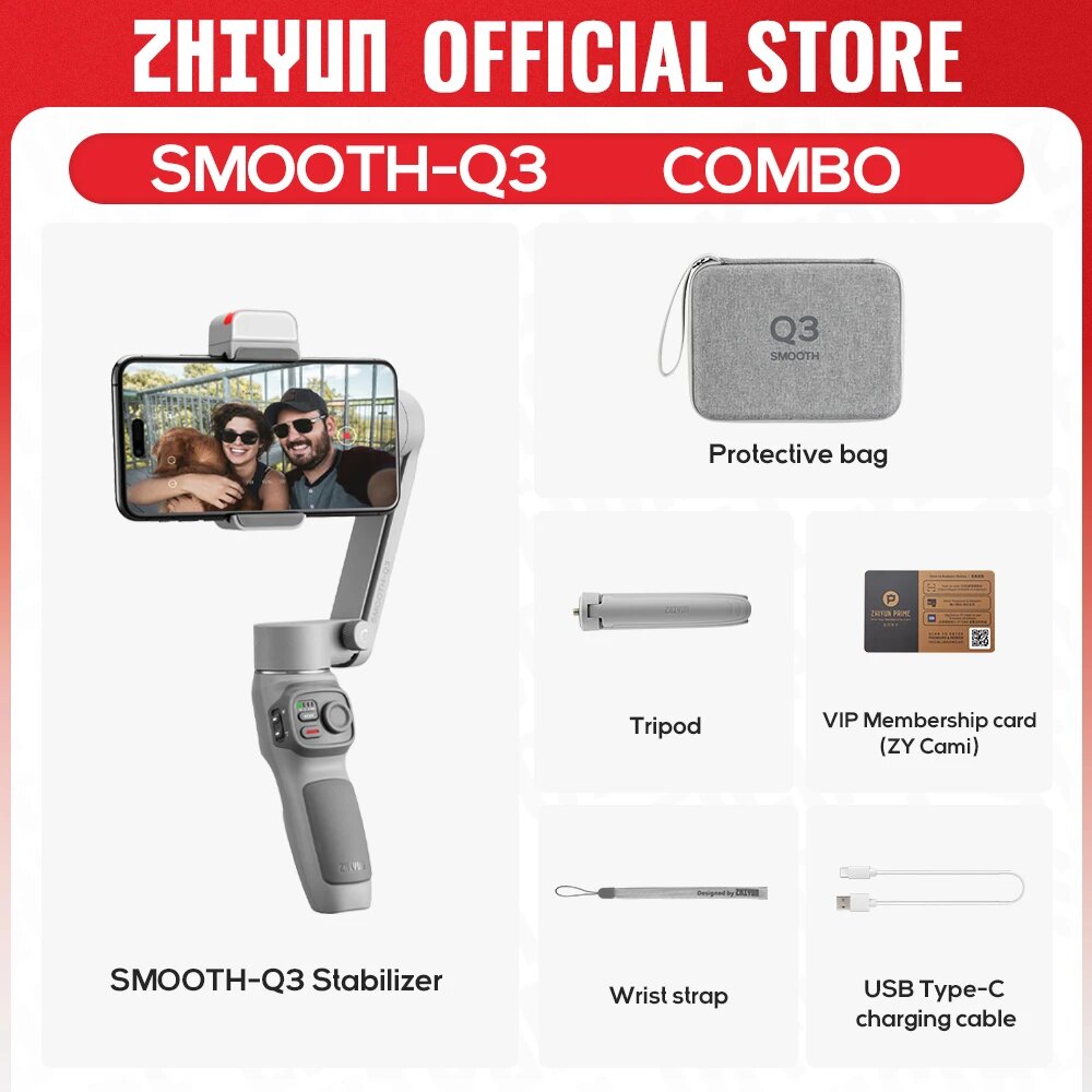 ZHIYUN SMOOTH Q3 3-осевой стабилизатор для смартфонов со светом Combo package