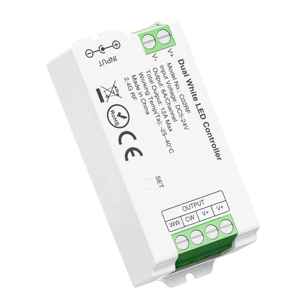 Двухканальный LED контроллер Dual White C02RF, 12A