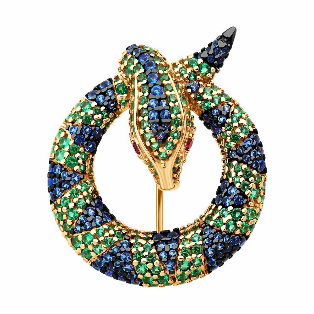 Брошь, серебро, 925 проба, золочение, фианит