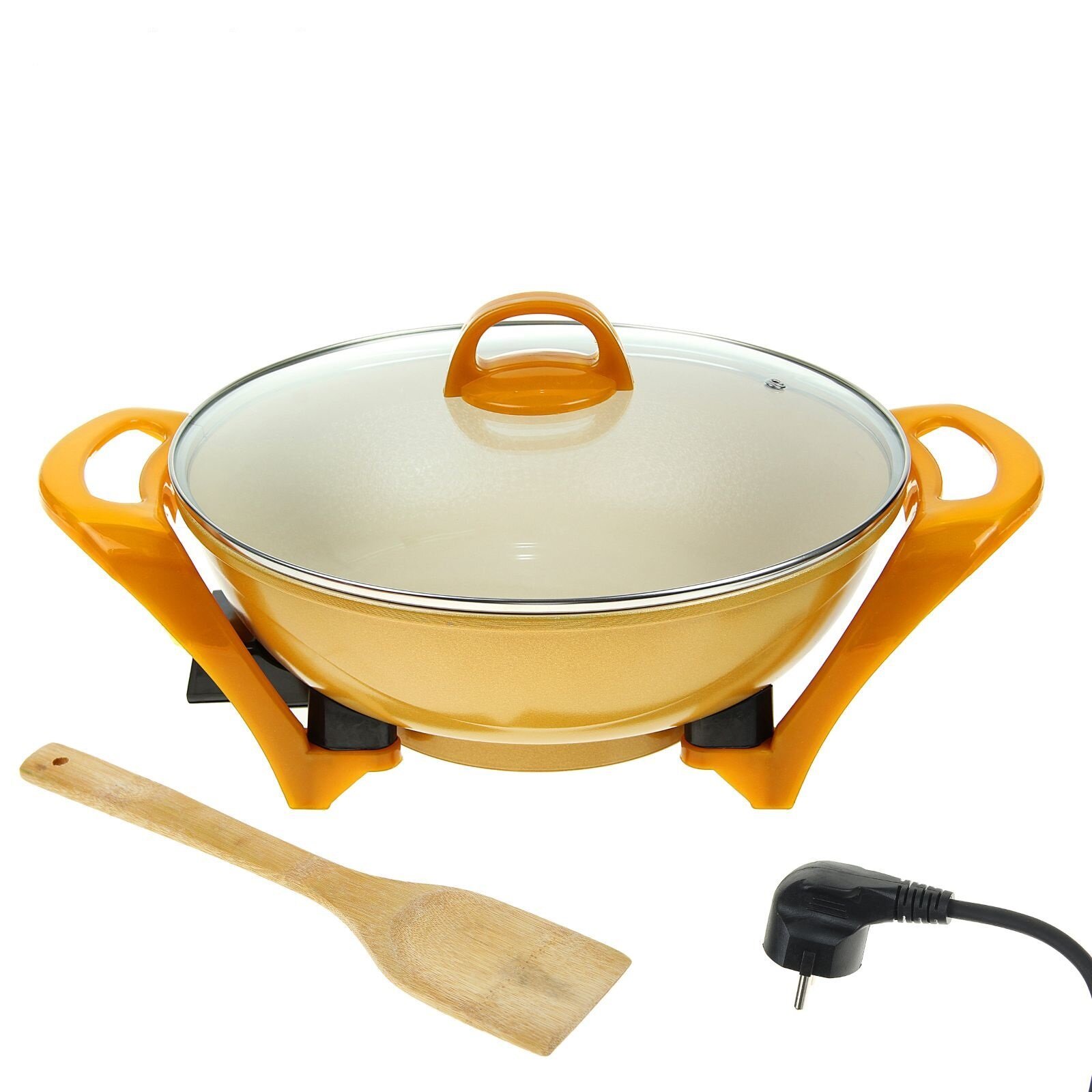 Сковорода-вок с крышкой Sakura "SA-7707G", металл, с антипригарным покрытием, жёлтая, 32 см