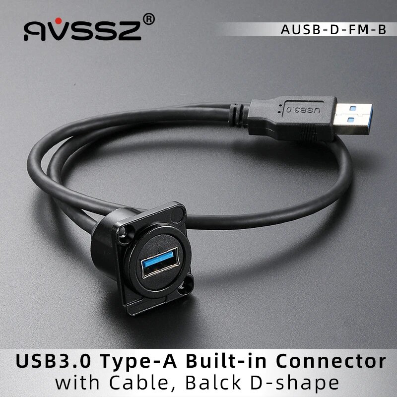 USB 3.0 Type-A кабель AVSSZ, черный, D-форма, 0.5 м
