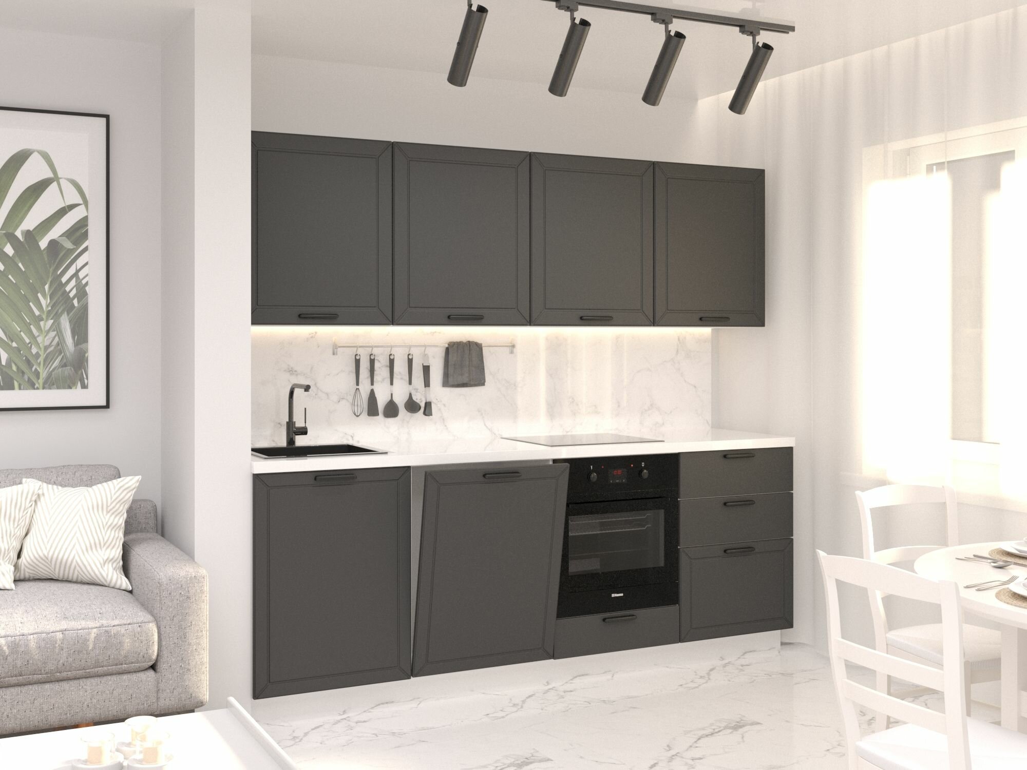 Кухонный гарнитур Глетчер Маренго Силк, 2400 мм