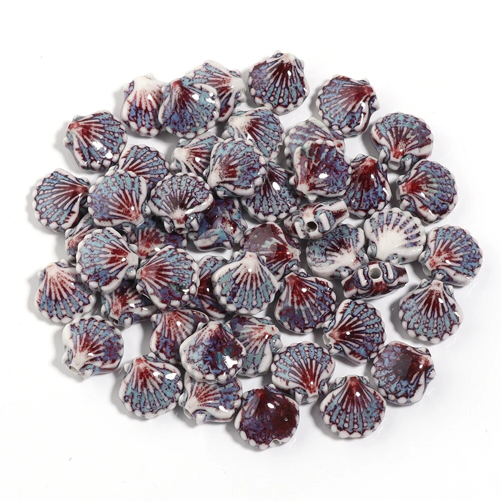 SAUVOO керамические бусины-ракушки 5 шт. Red Blue