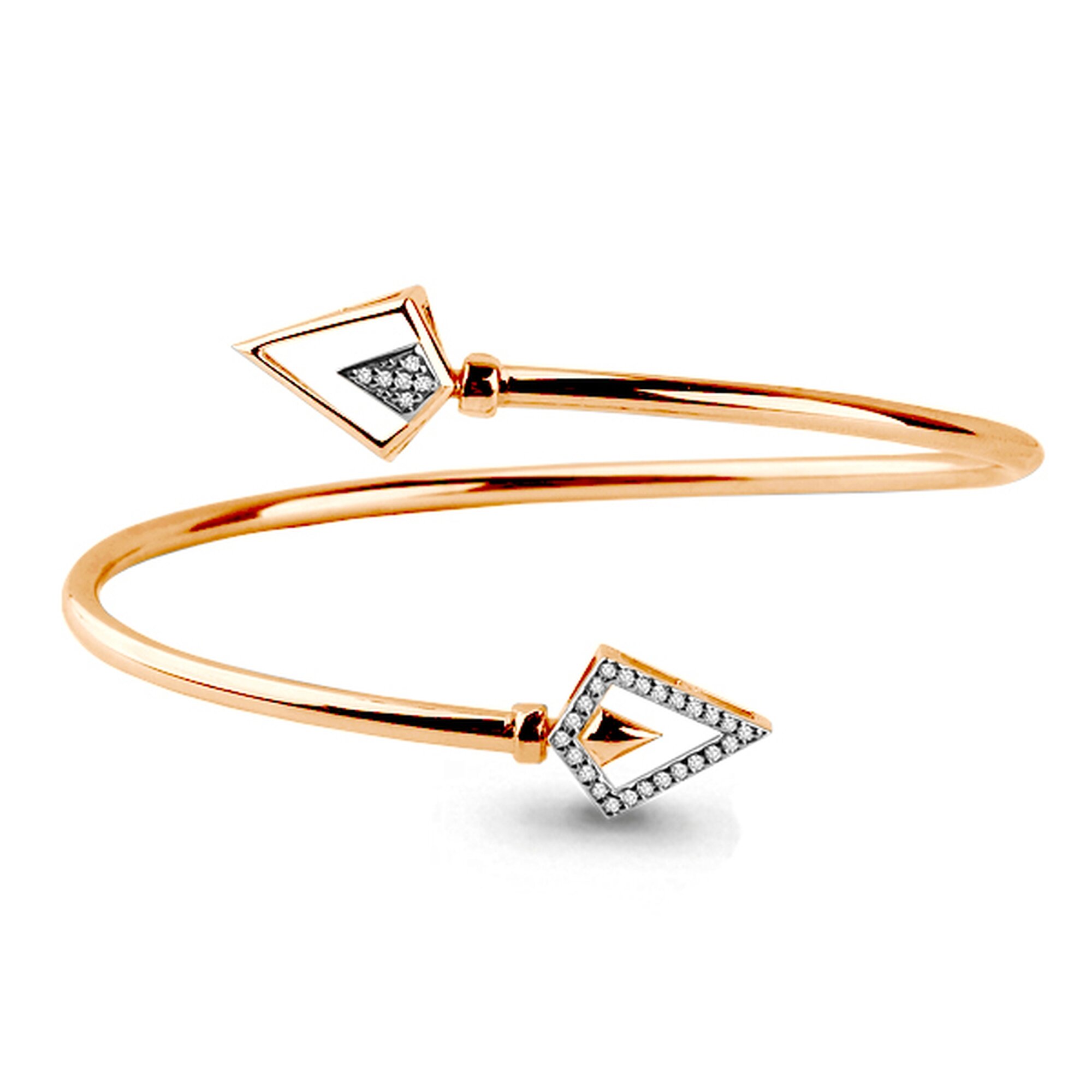 Жесткий браслет, серебро, 925 проба, золочение, фианит