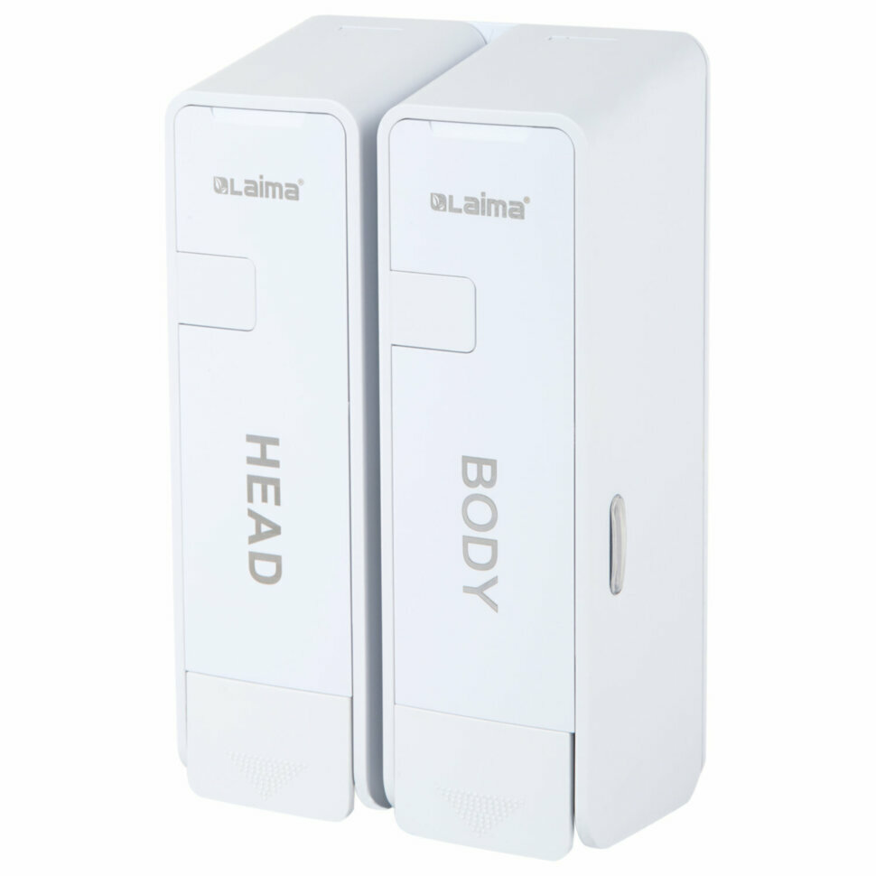 Дозатор двойной 2х0,38 л для жидкого мыла/шампуня/геля LAIMA ULTRA, наливной, белый, 609107, MD-9029W-2, 609107