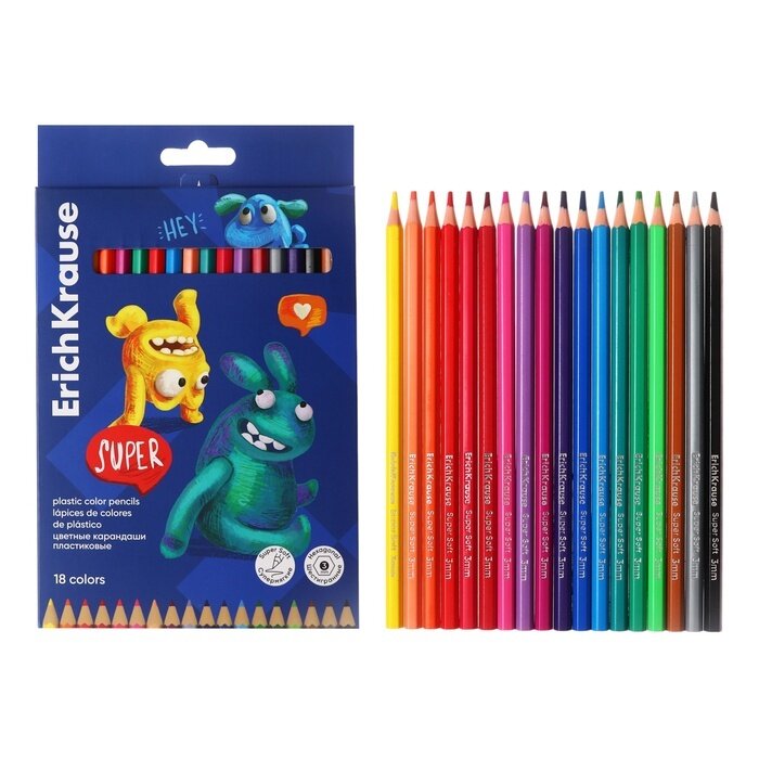 Цветные карандаши Erich Krause 18 цвета, Jolly Friends, шестигранные, пластиковые (61799)