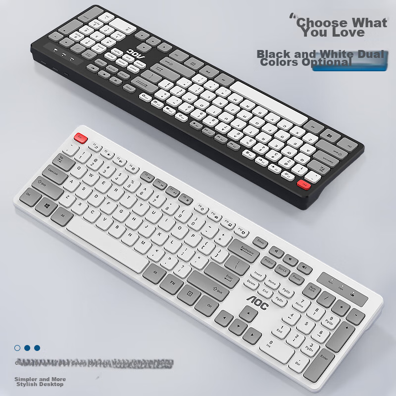 AOC KM720 Wireless Keyboard And Mouse Combo, Computer Keyboard, Contrasting Color Keyboard, Splash-Resistant Design, Business Office And Home Keyboard, White