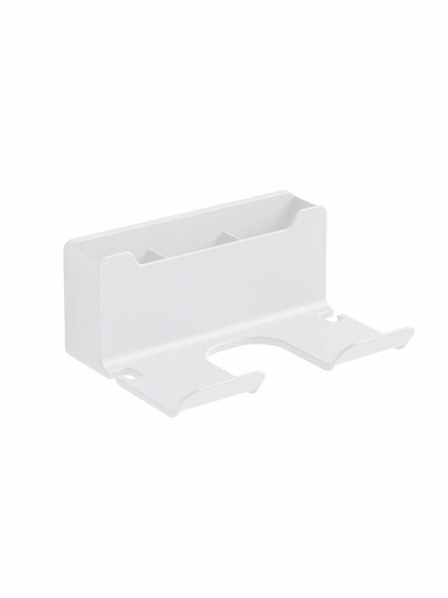 Держатель для фена с отсеками для расчески, заколок, косметики, настенный, самоклеящийся, белый