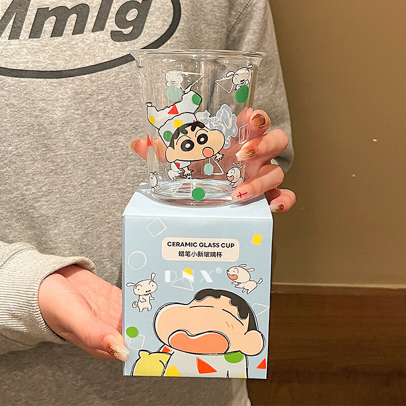 Crayon Shin-chan стеклянная чашка для молока для детей, для заваривания молока, чашка для девочек, милая домашняя чашка для воды, кофейная чашка