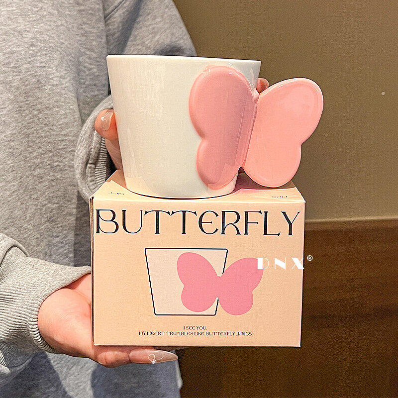 Кружка с ручкой-бабочкой для девочек, кофейная чашка, латте, чашка-цветок, подарок, ретро-чашка, сувенир