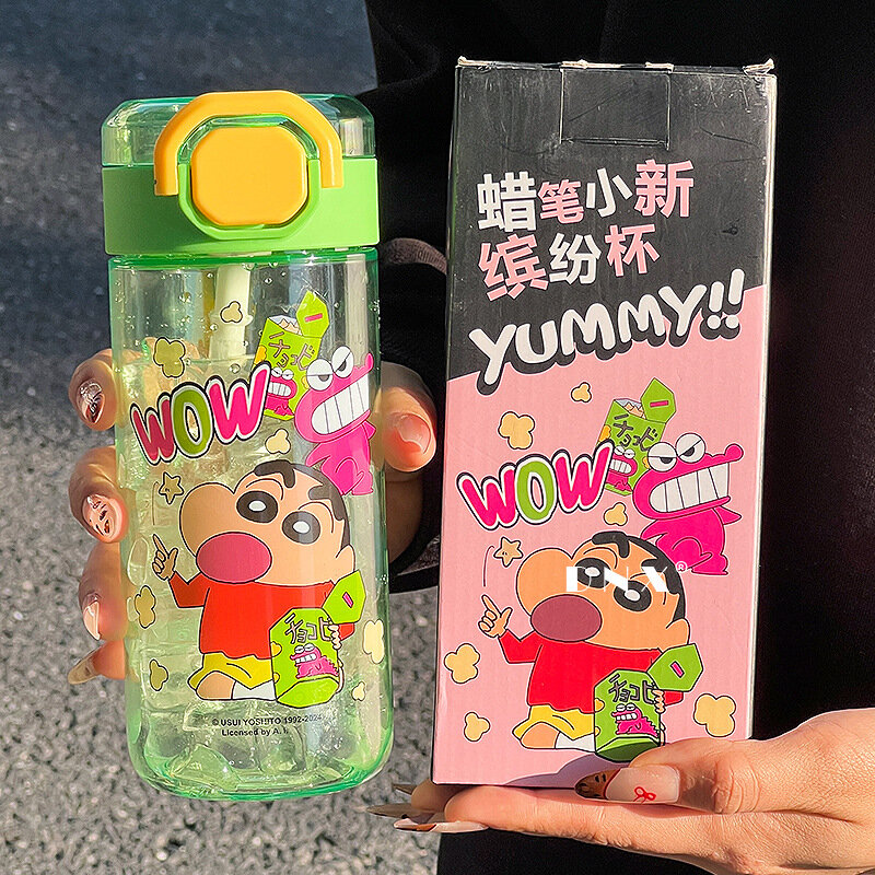 Пластиковый стаканчик под совместным брендом Crayon Shin-chan, термостойкая соломинка, высококачественный студенческий стаканчик для воды, новый портативный красочный стаканчик для воды