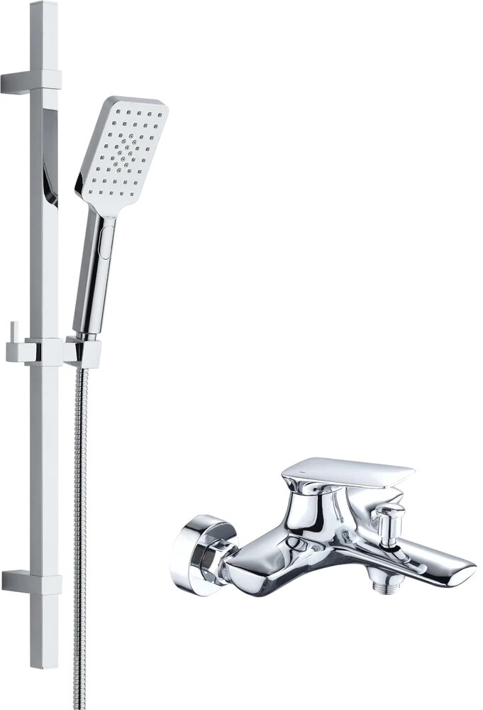 Душевой комплект BOND Куб B03-5200 3 в 1, со смесителем, с изливом, латунный, из нержавеющей стали, хром, глянцевый, душевая система