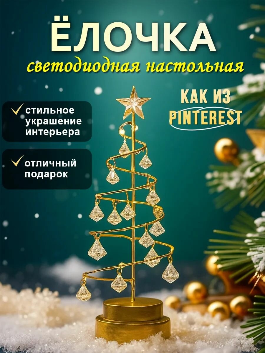 Настольная светодиодная ёлка, универсальная, 26 см, с жёлтым свечением