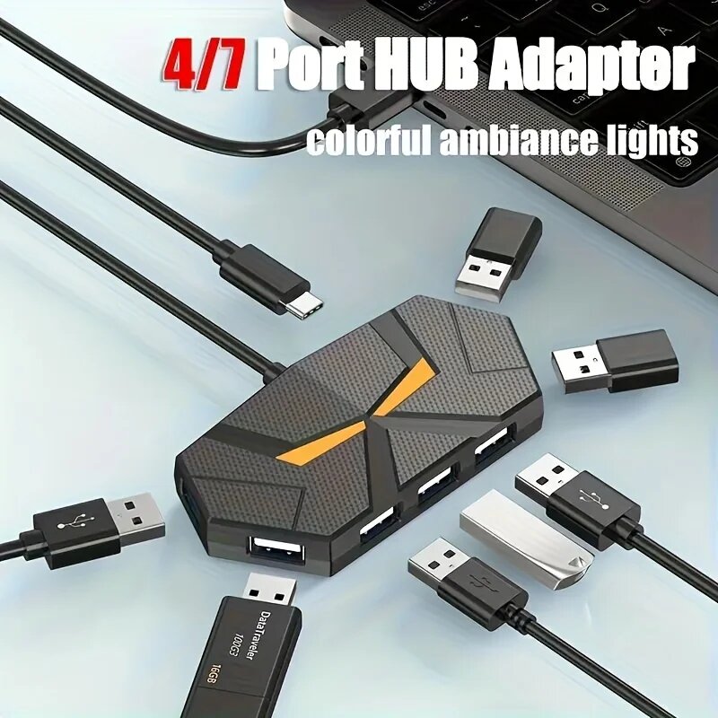 USB-хаб 7 портов с подсветкой, черный