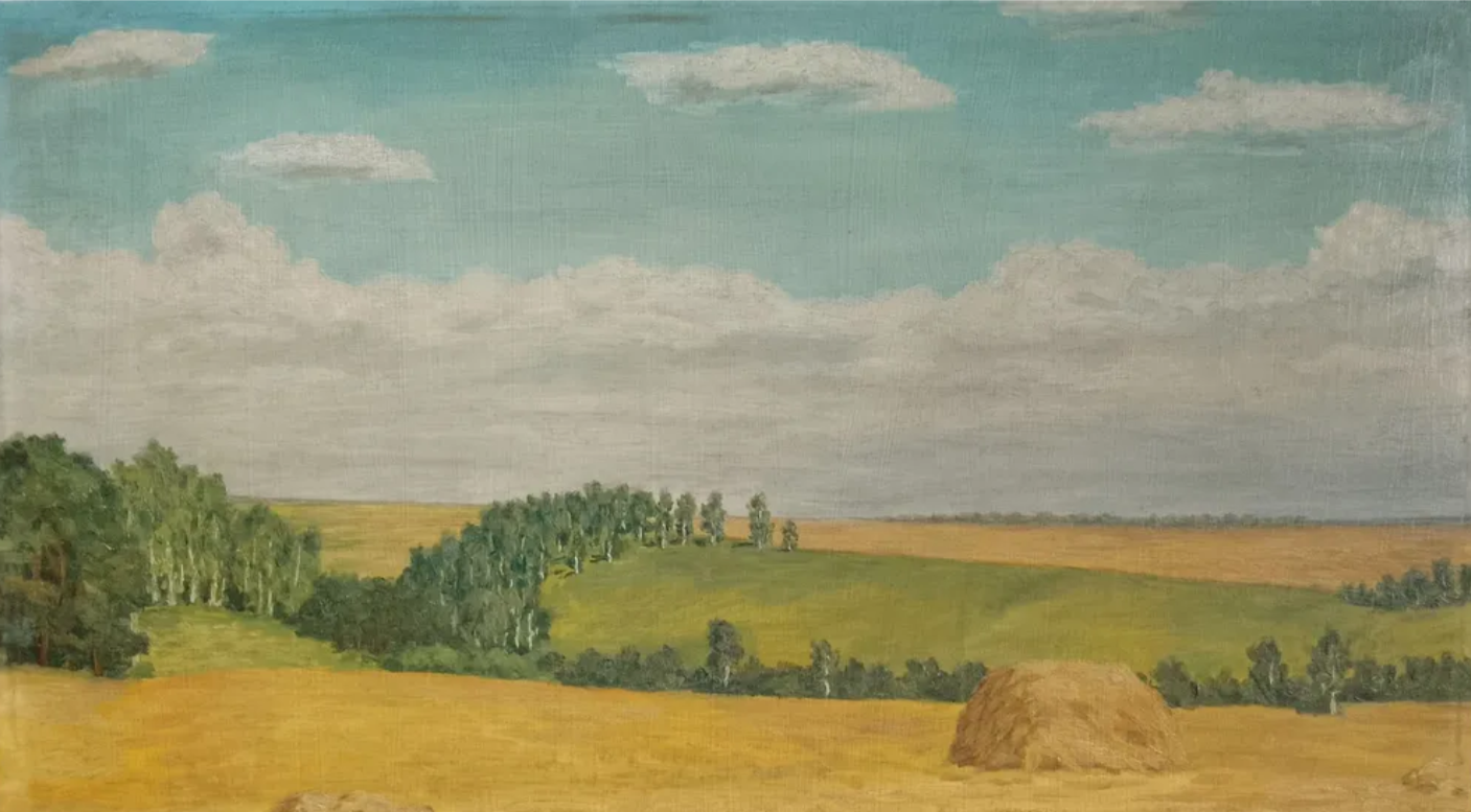 Картина на ДВП Маслом "Согретое Поле" для любителей искусства и природы