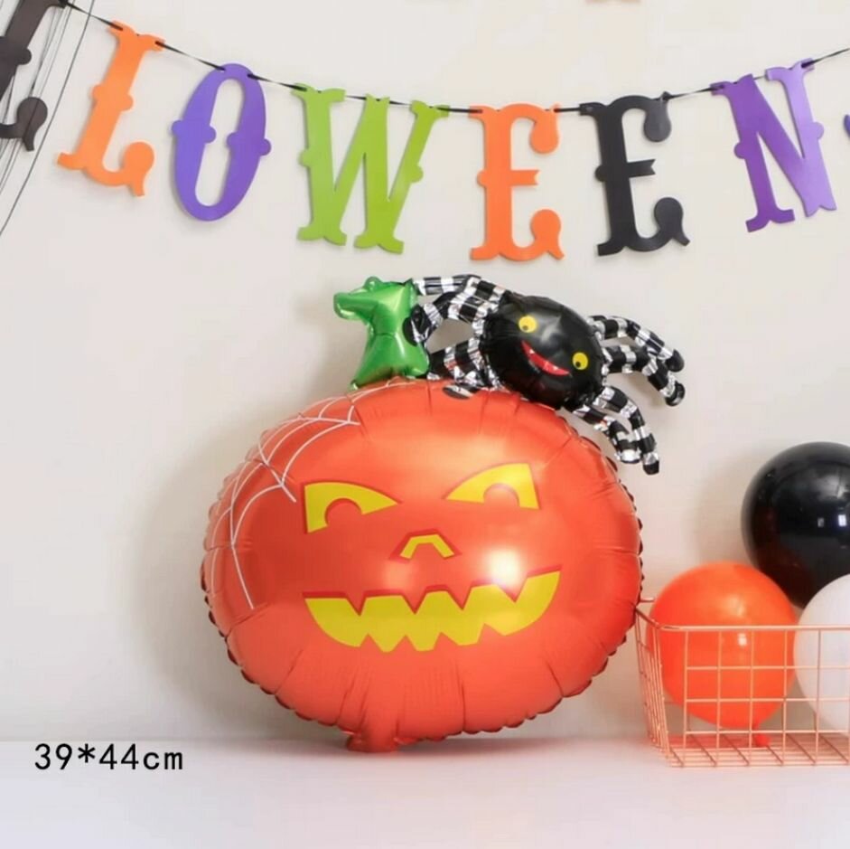 Декор на Хэллоуин воздушный шар Паук с тыквой + гирлянда