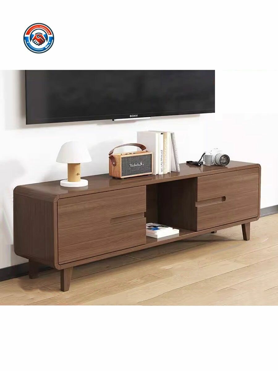 Тумба под телевизор из массива дерева 140х30х45 см, комод в гостиную с отделением для хранения, деревянная стойка для ТВ в скандинавском стиле, прочная и долговечная
