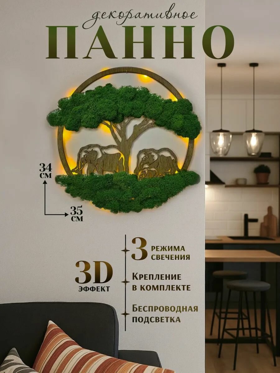 Декоративное панно на стену "Слоны"с подсветкой