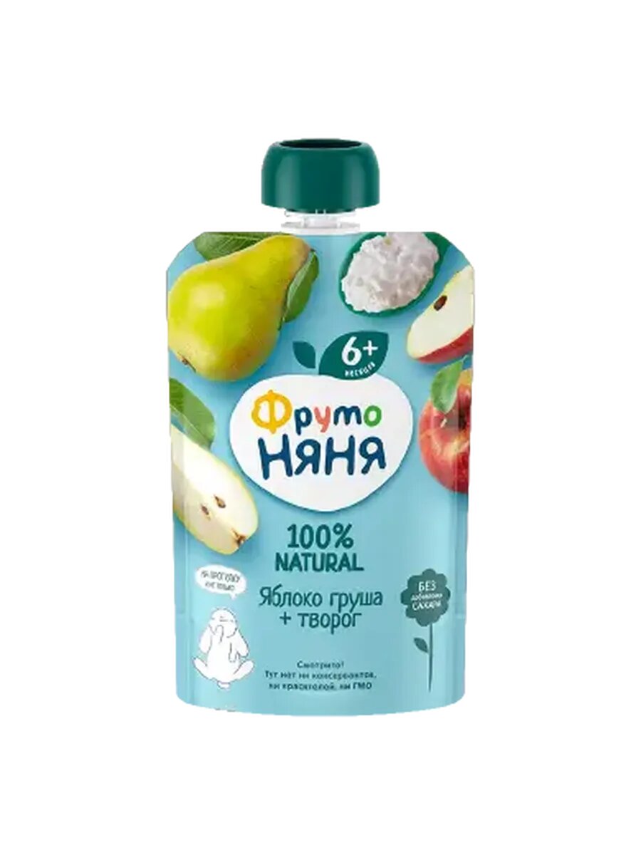 ФрутоНяня Пюре яблоко/груша/творог 90г