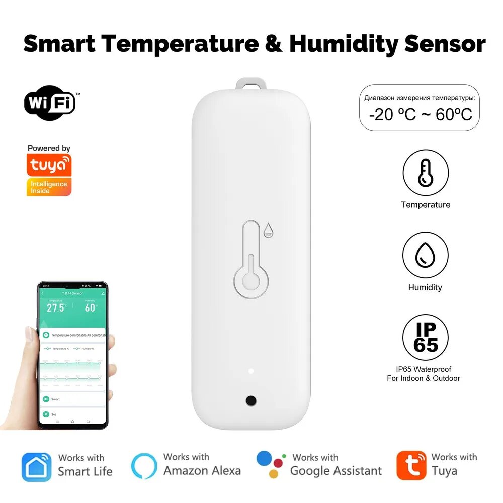Умный датчик температуры и влажности Wi-Fi Tuya, для помещений и улицы