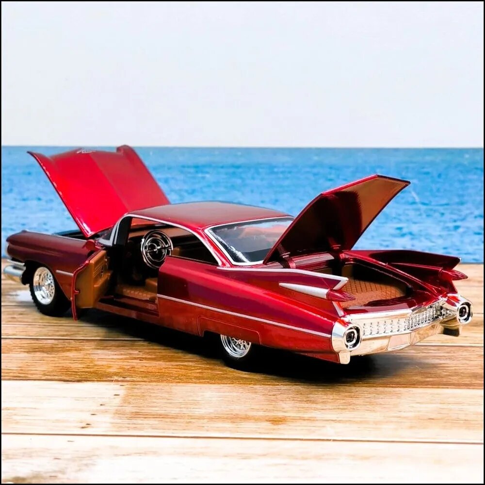 Игрушечная машинка Cadillac Coupe Deville 1959 в масштабе 1:28 (21см.) Темно-красный цвет, металлический кузов — фото 1