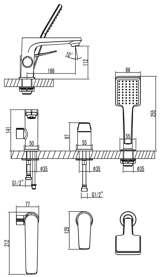 Смеситель Lemark Bronx LM3745GM на борт ванны
