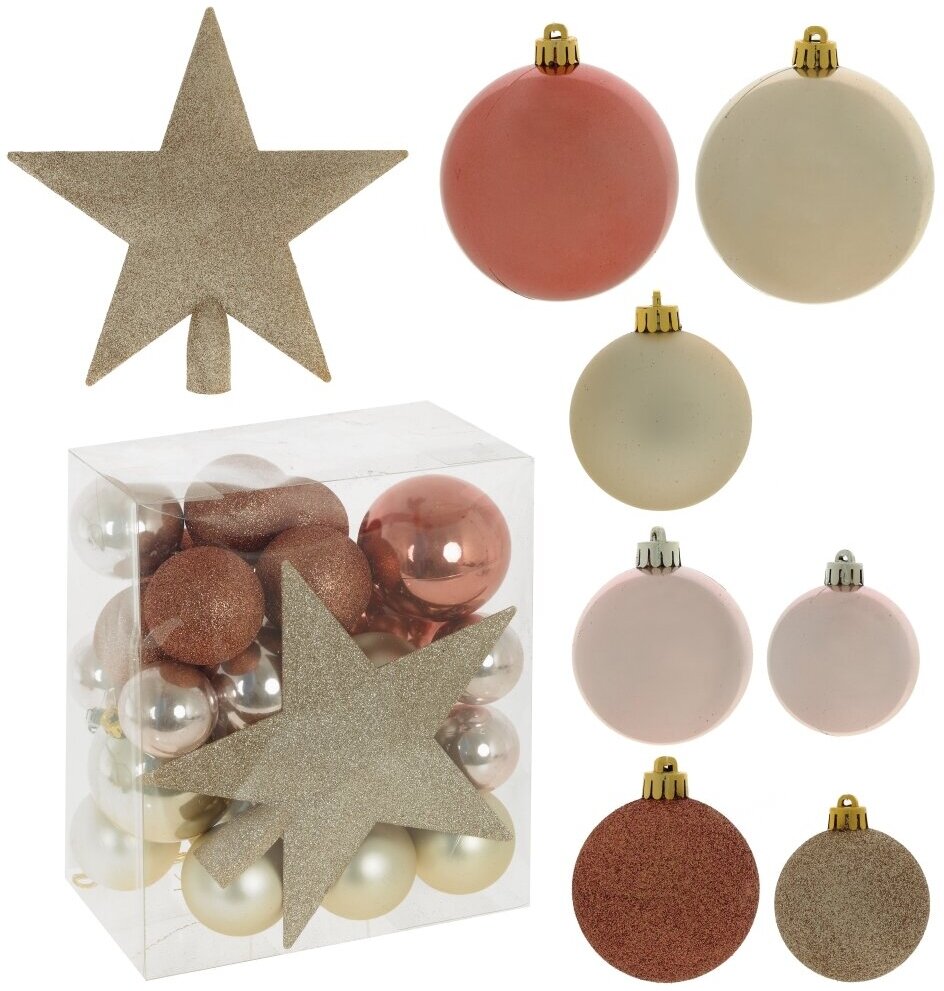 Украшение новогоднее "Шар и звезда", набор из 30 шт + 1 звезда, D 8/6/5 см, L21 W13 H25 см