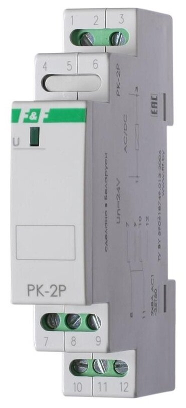 Реле промежуточное PK-2P (монтаж на DIN-рейке 35мм 220В 50Гц 2х8А 2 перекл.) F&F евроавтоматика EA06.001.009 (1 шт.)