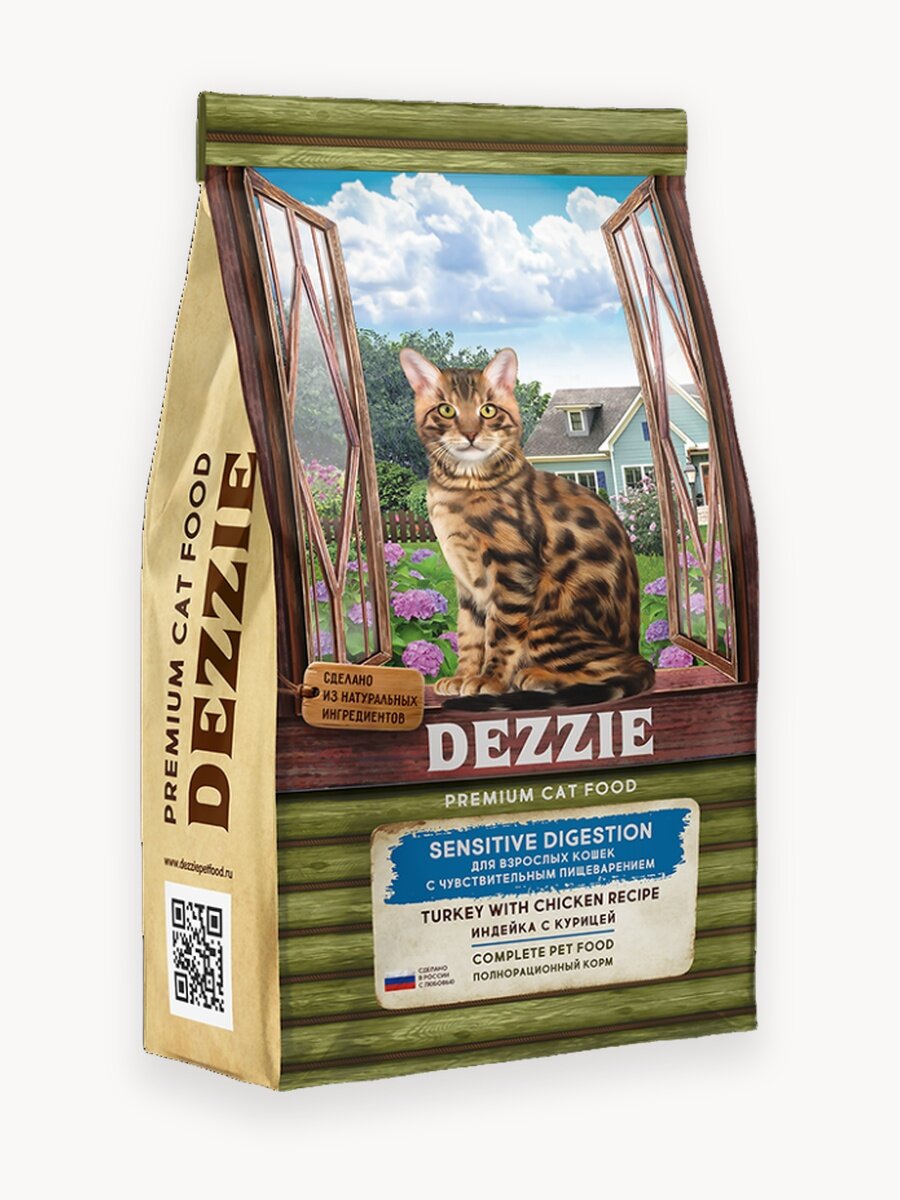 Dezzie Sensitive Digestion Cat сухой корм для взрослых кошек с чувствительным пищеварением с курицей и индейкой - 2 кг