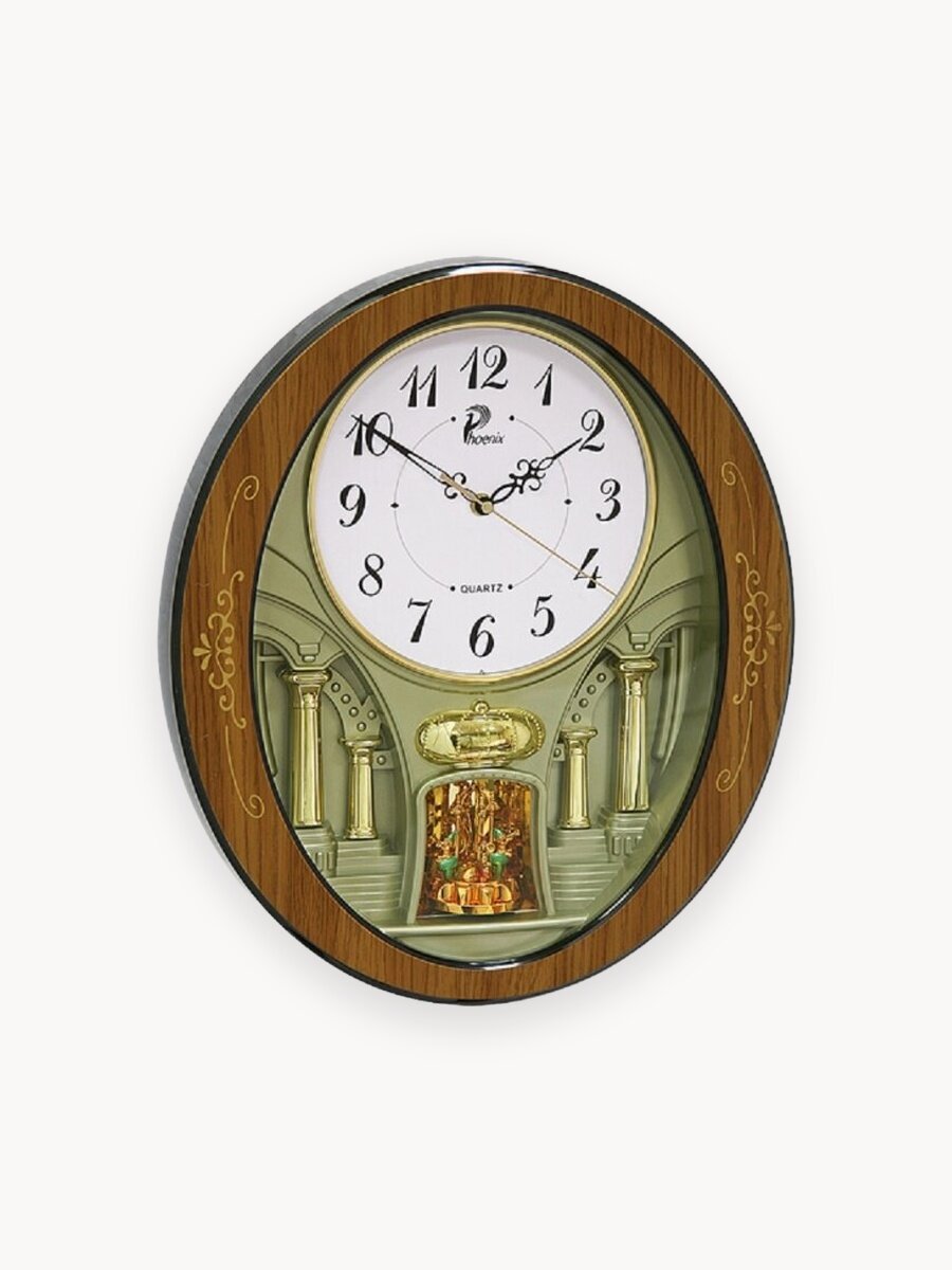 Настенные часы с маятником музыкальные PHOENIX P 034001 овальные 38х44 см