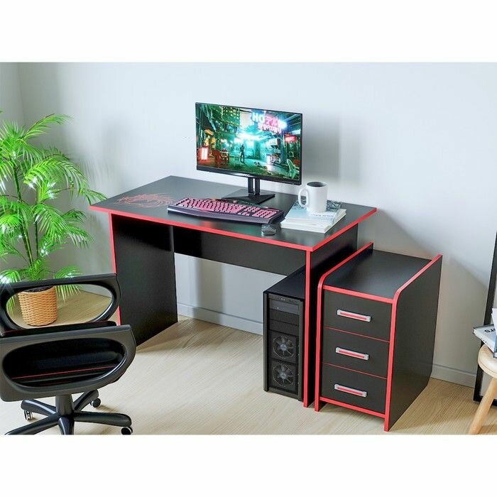 Стол Росток-Мебель "Игровой 9.2", ЛДСП, черный/красный, 110x75x60 см