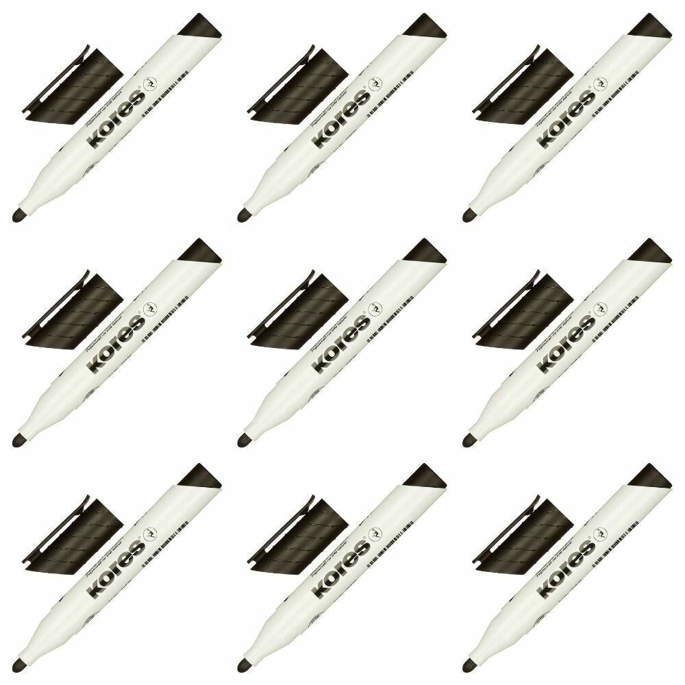 Kores Маркер для белых досок черный, 3 мм, круглый наконечник, 9 шт.