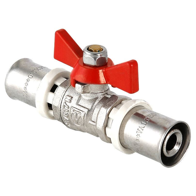 Кран шаровый 16х16мм VALTEC BASE под пресс, красная бабочка VT.243. N.1616