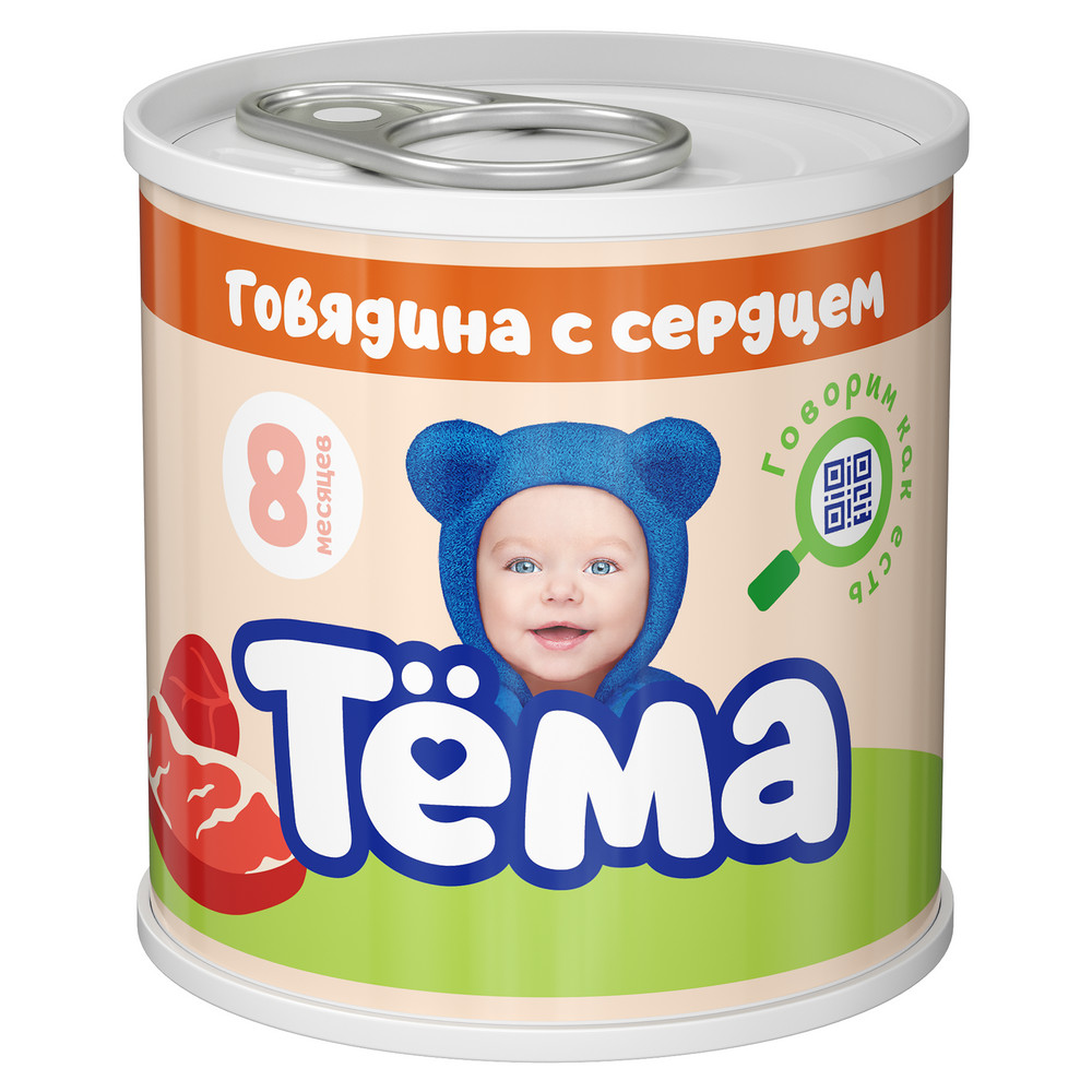 Пюре мясное тема Говядина с сердцем, с 8 месяцев, 90г x 3 упаковки