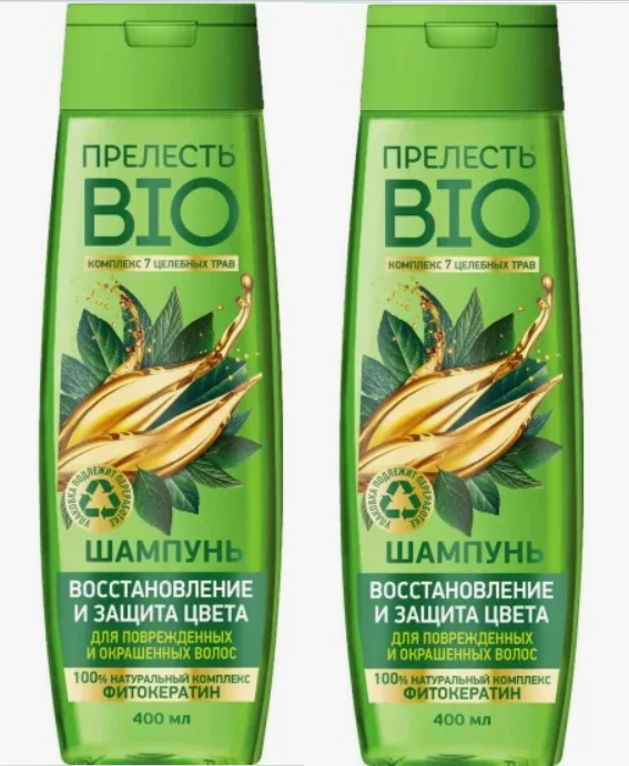 Шампунь Прелесть Био Фитокератин, для поврежденных и секущихся волос, 400 мл, 2 шт.