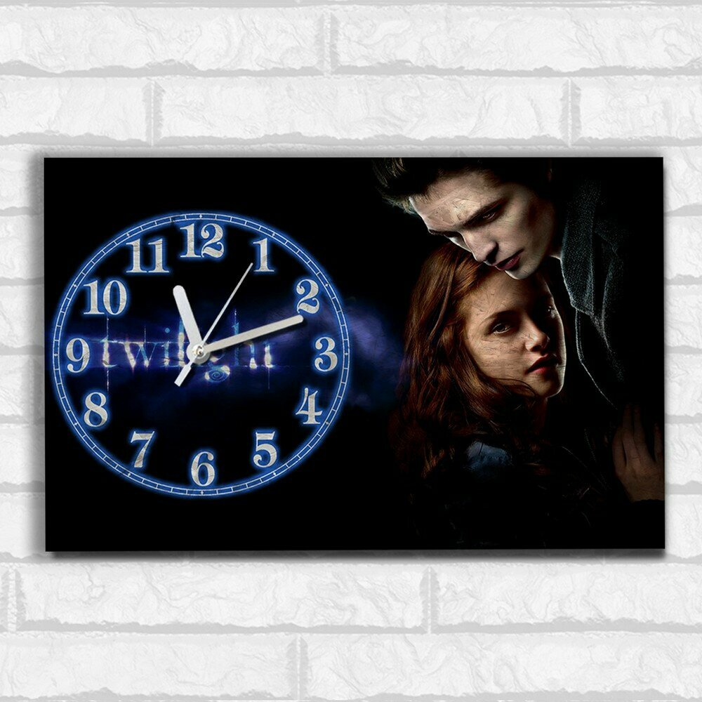 Настенные бесшумные часы ОСБ со смещенным циферблатом фильм сумерки (белла, эдвард, джейкоб, каллены, twilight) - 2236