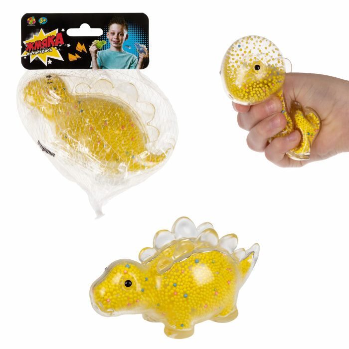 Игрушка-антистресс 1toy Жмяка стегозавр с пенопласт. шарик, 11х5 см, жёлтый