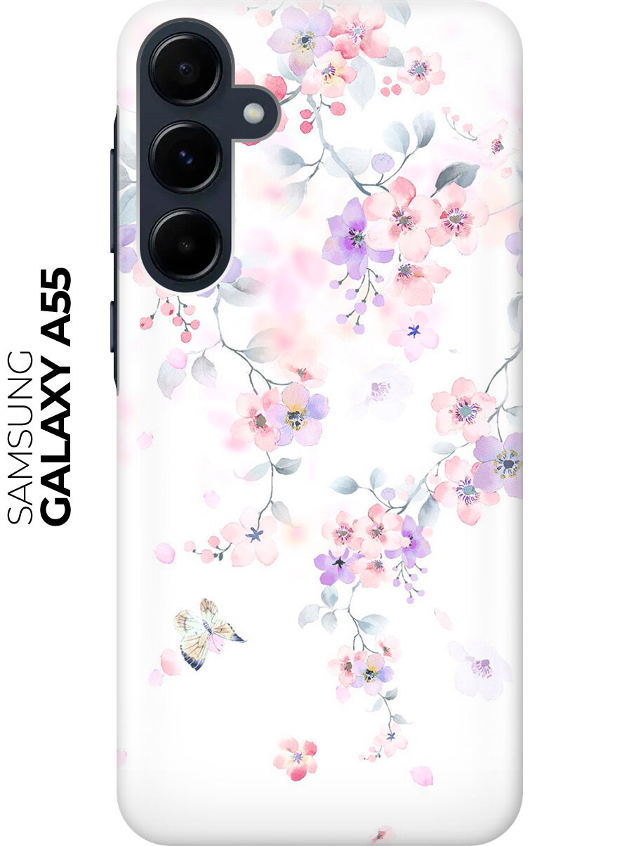 Силиконовый чехол на Samsung Galaxy A55 / Самсунг А55 с рисунком "Акварельные цветы вишни"