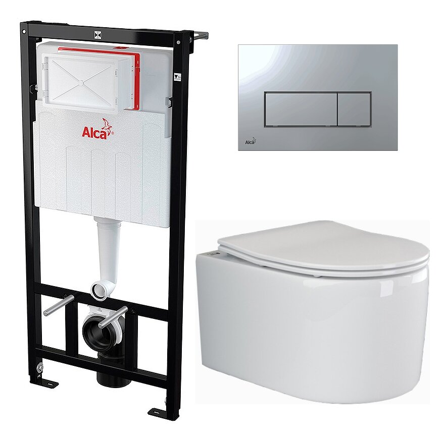 Комплект 3 в 1 инсталляция AlcaPlast + Унитаз подвесной Ceramica Nova Moments CN3003 + кнопка хром