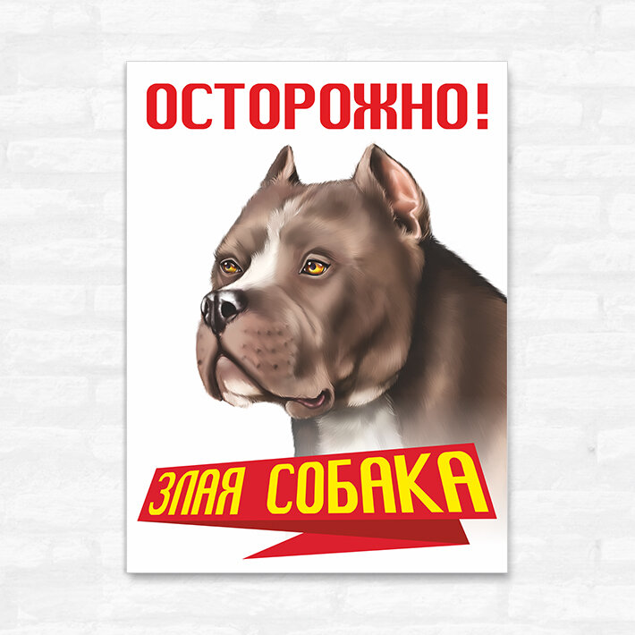 Табличка "Осторожно, злая собака, Питбуль", 27х20 см, ПВХ