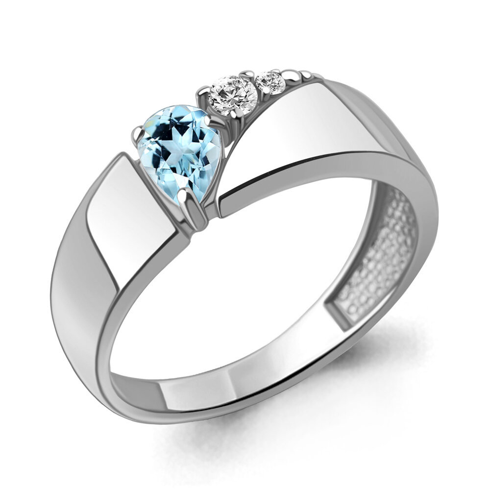 Кольцо, серебро, 925 проба, родирование, топаз, фианит